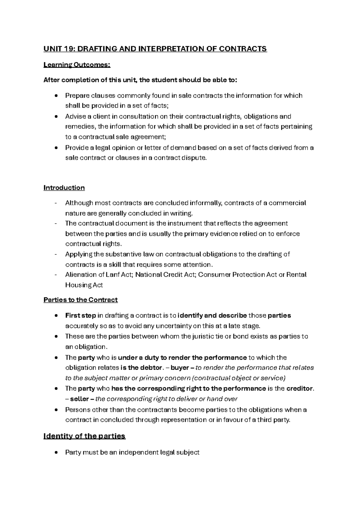 UNIT 19: Drafting & Interpreting Contracts - Key Concepts & Guidelines ...