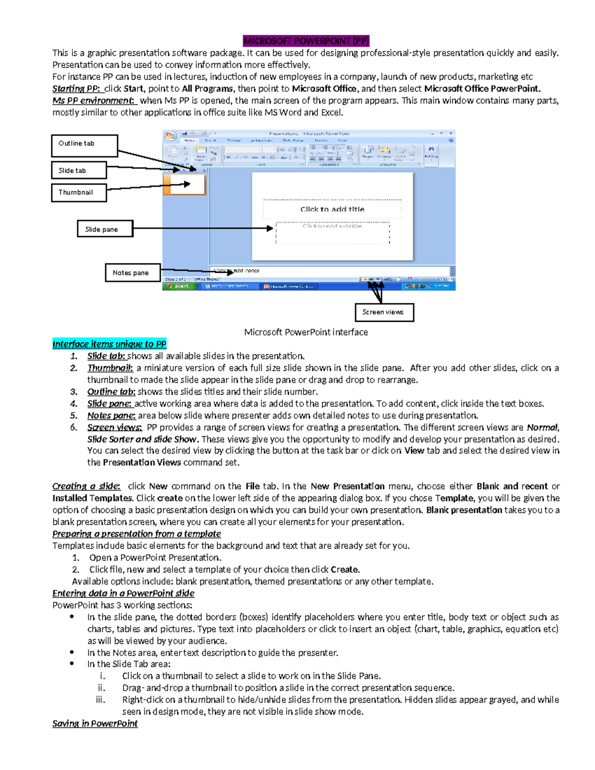 Microsoft PowerPoint (PP) - Comprehensive Notes and Guide - Studocu