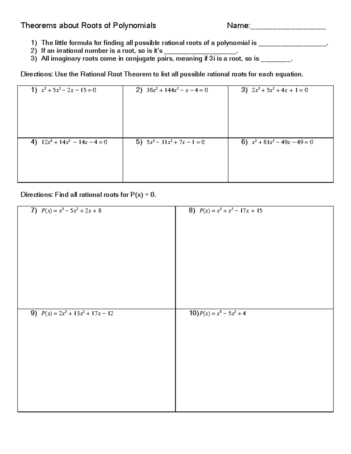 Practice 5 - Theorems on Roots of Polynomials - Studocu