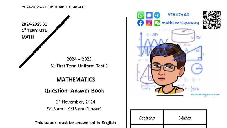 2024-2025 S1 1st Term UT1 Math Exam Paper - Studocu