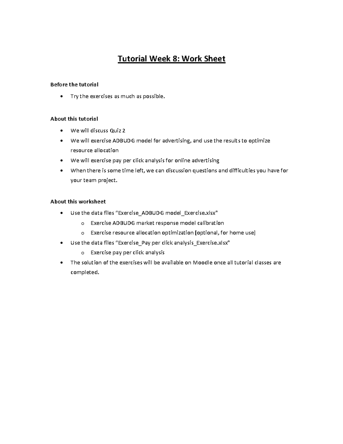 Tutorial Week 8: ADBUDG & PPC Analysis Worksheet - Studocu
