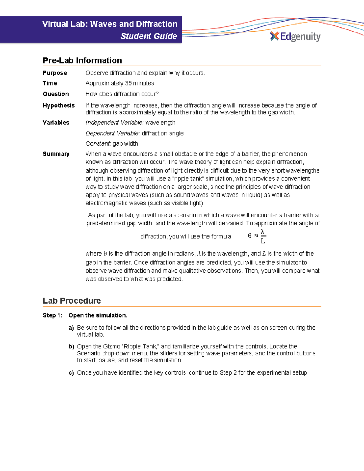 Virtual Lab Guide - Waves and Diffraction- SG - Virtual Lab: Waves and ...