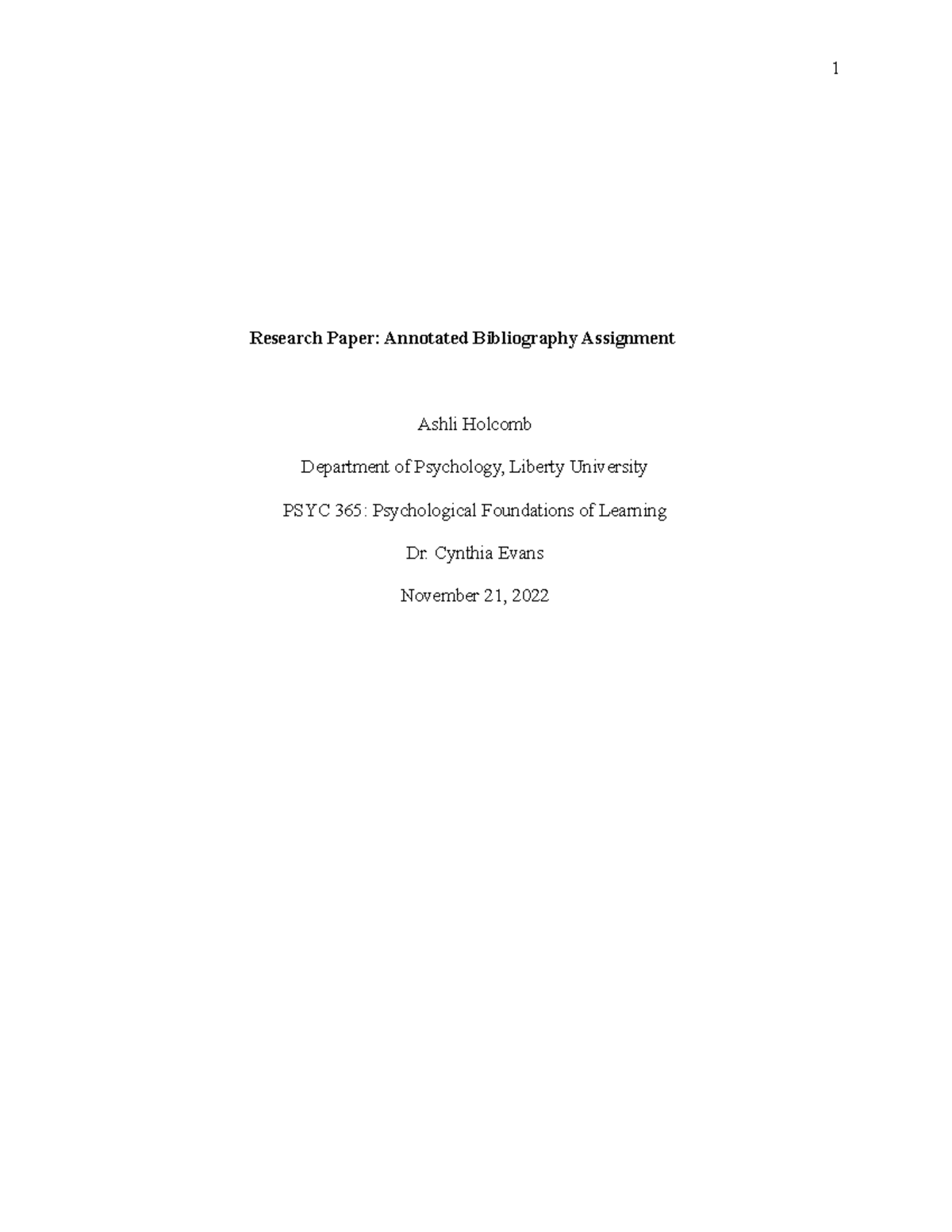 Annotated Bibliography Assignment Psyc 365 Research Paper Annotated Bibliography Assignment