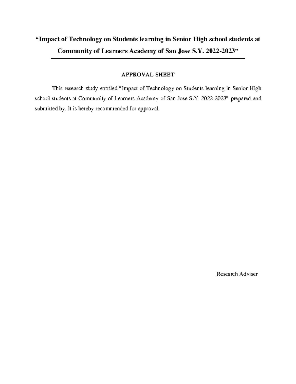 S.Y. 2022-2023 Impact of Technology on Learning in Senior High Students ...