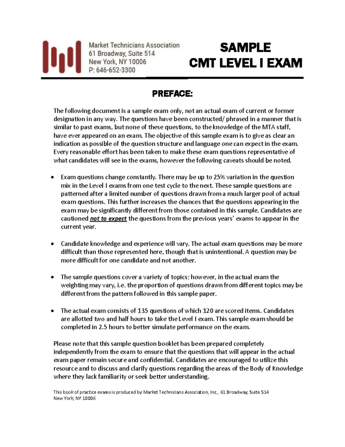 CMT Level 1 Sample Exam B - Practice Questions and Candidate Sheet ...