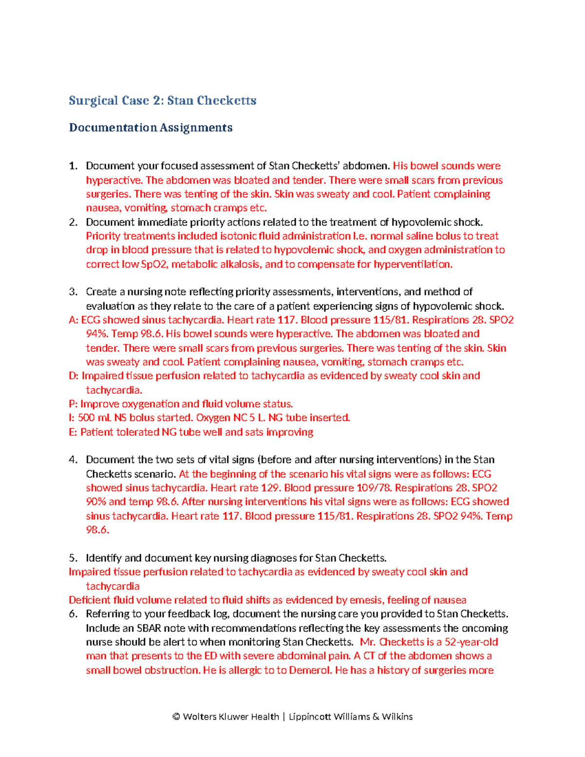 Surgical Case Study: Stan Checketts - Assessment & Interventions - Studocu