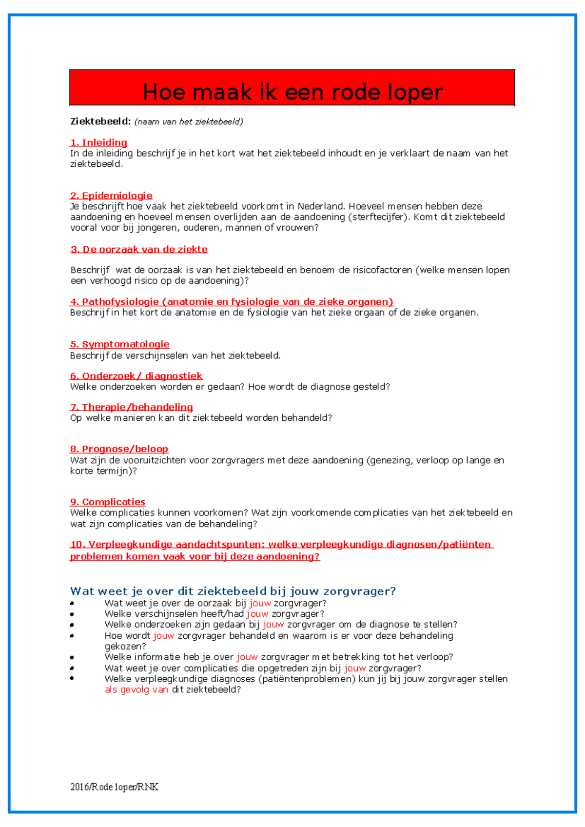 Rode Loper: Ziektebeeld Analyse & Behandelmethoden (2016/RNK) - Studeersnel