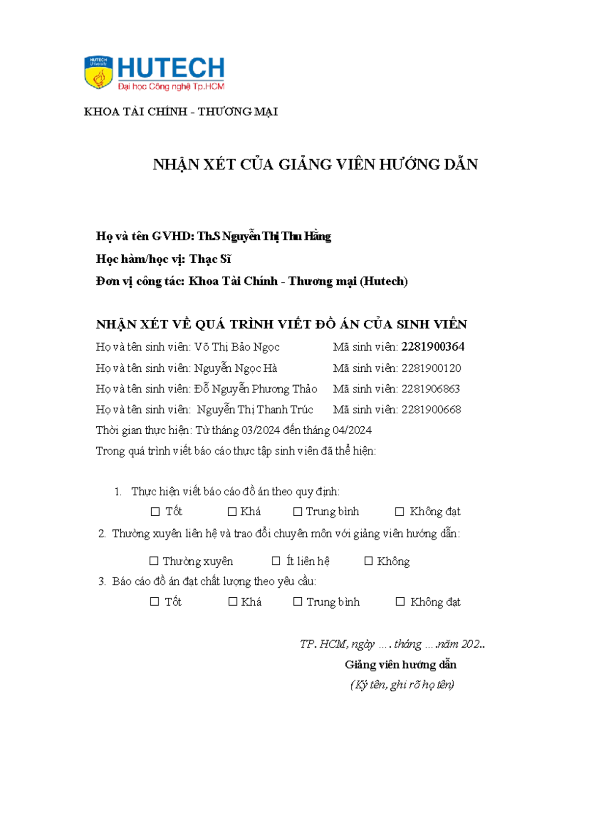 NXGV NHOM1 22DTCA1 Nguyenthithuhang - KHOA TÀI CHÍNH - THƯƠNG MẠI NHẬN ...