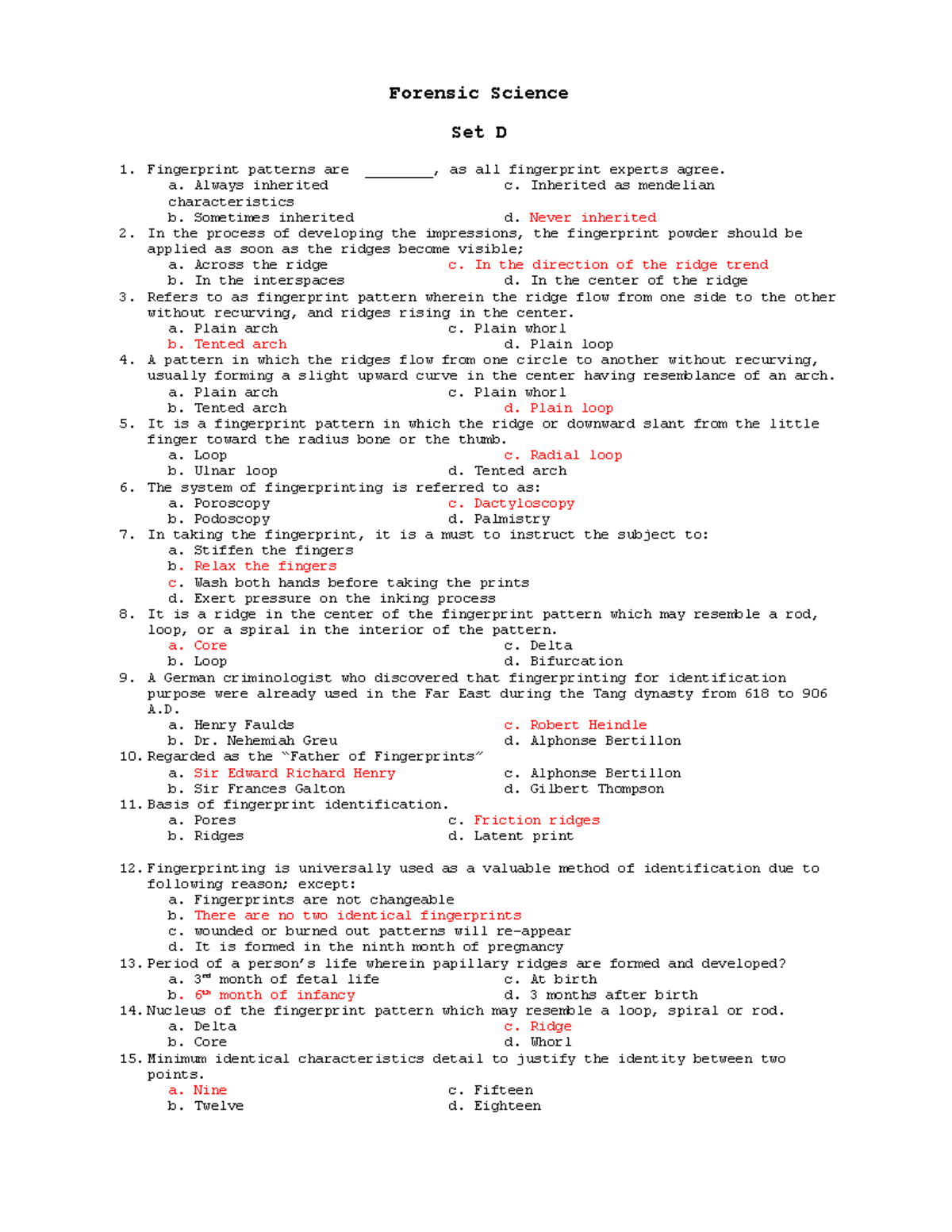 Forensic Science Review Set D - GGWP Examination Notes - Studocu