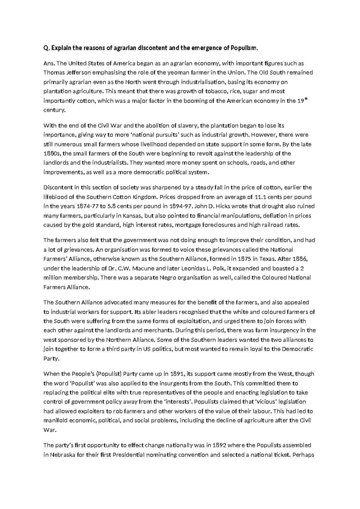 Agrarian Discontent and the Rise of Populism: A Historical Analysis ...