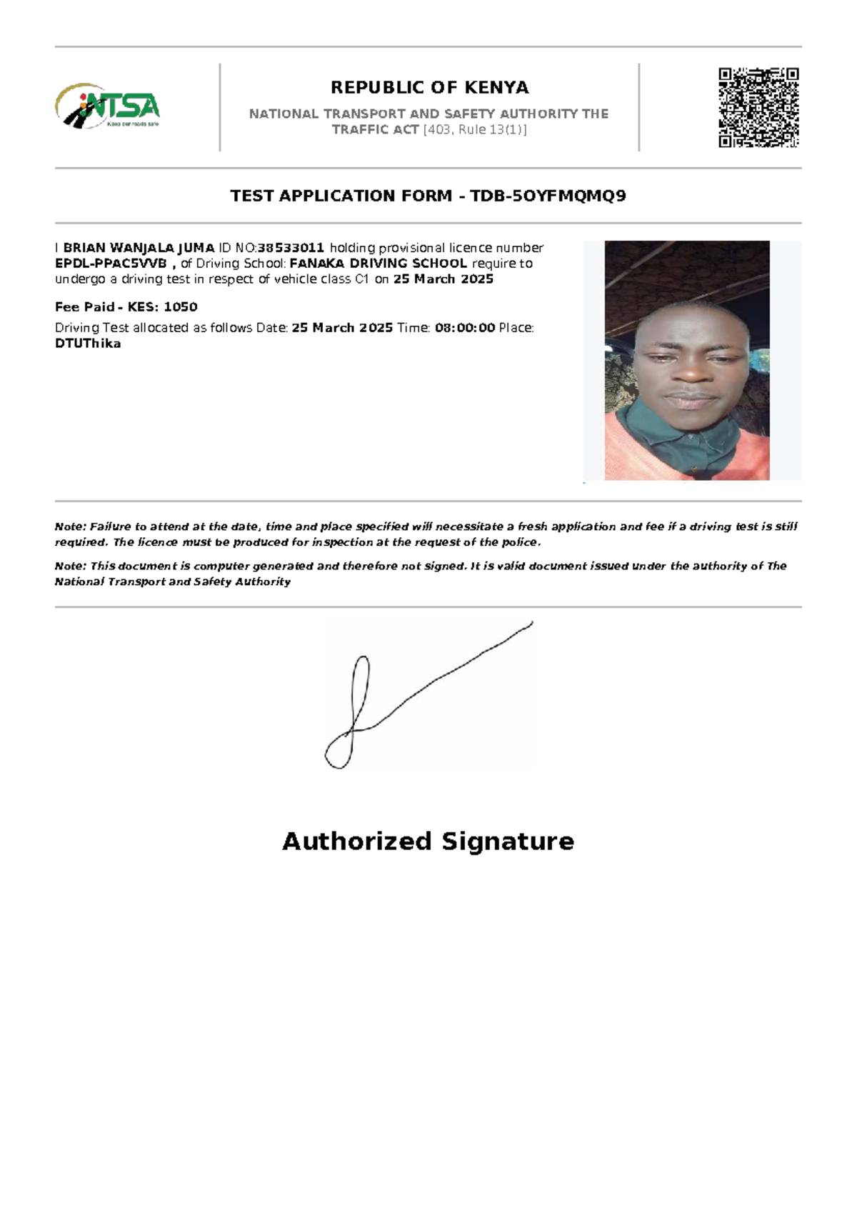 Driving Test Application - TDB-5 Oyfmqmq for Vehicle Class C1 - Studocu