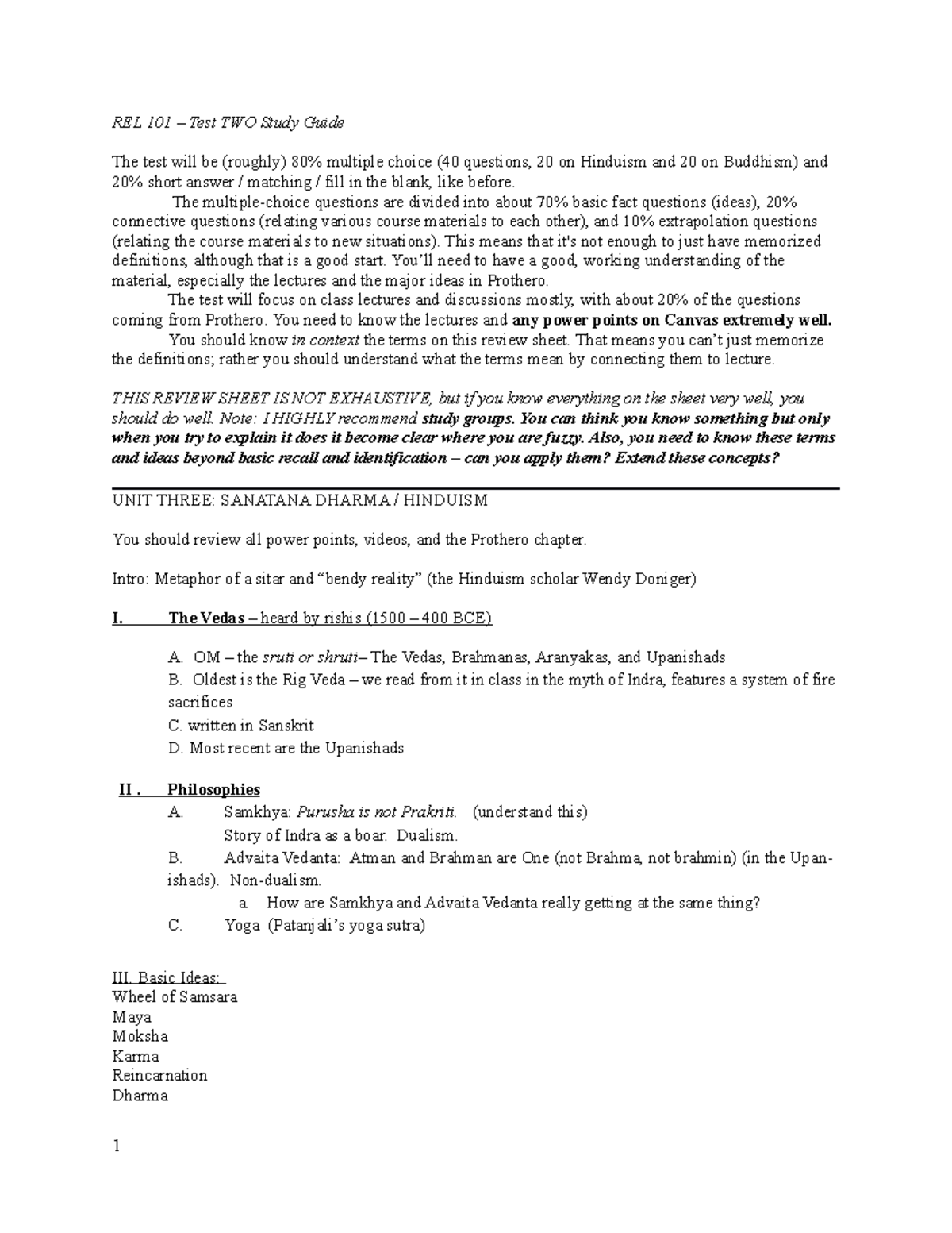 REL 101 test 2- Study Guide-Both Hinduism and Buddhism - REL 101 – Test ...