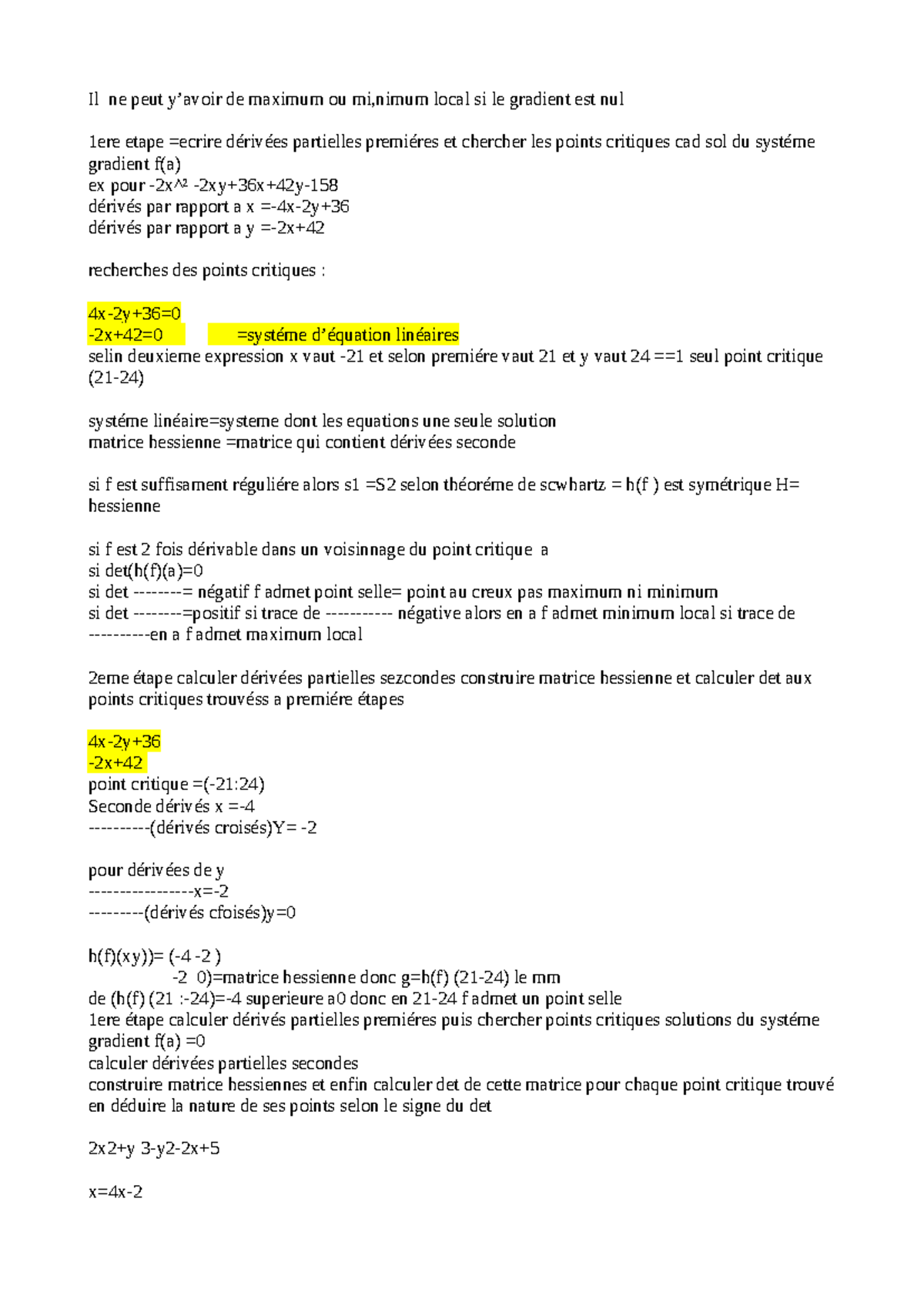 Analyse des Points Critiques et Matrice Hessienne - Maths TD 1 Proba ...