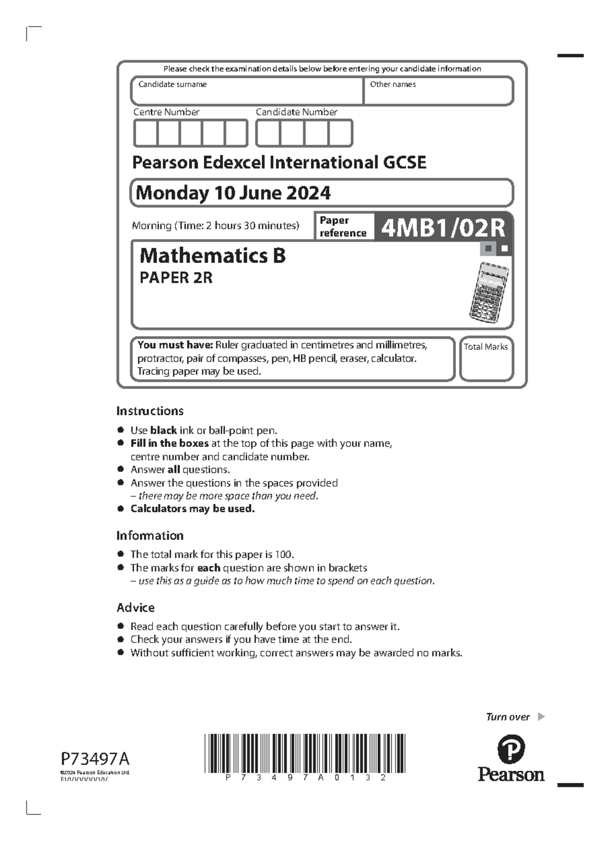 June 2024 International GCSE Mathematics B Paper 2R Exam Details - Studocu
