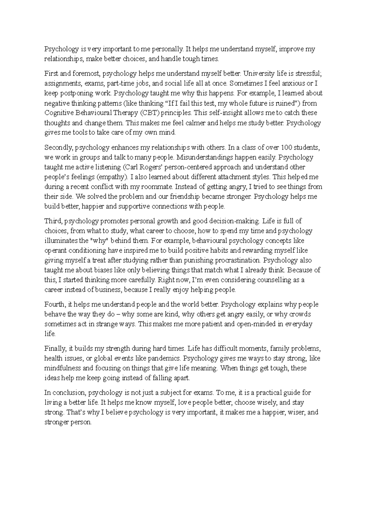 Importance of Psychology in Personal Growth and Relationships - Studocu