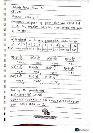 Activity 2- assignment - Practice Activity 2 1. Find the expected value ...