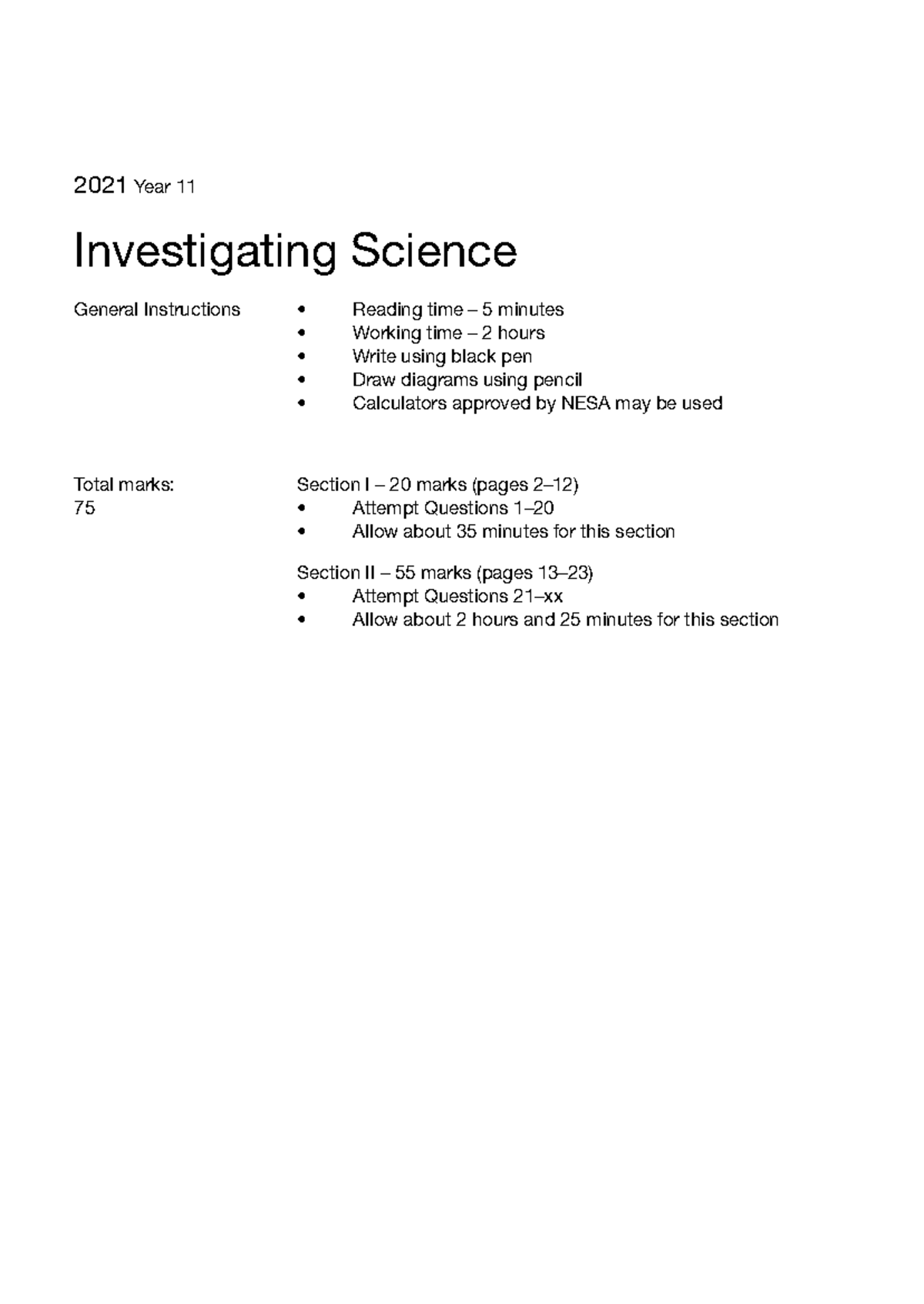 Investigating Science Exam HSC 2021 - Comprehensive Guide - Studocu