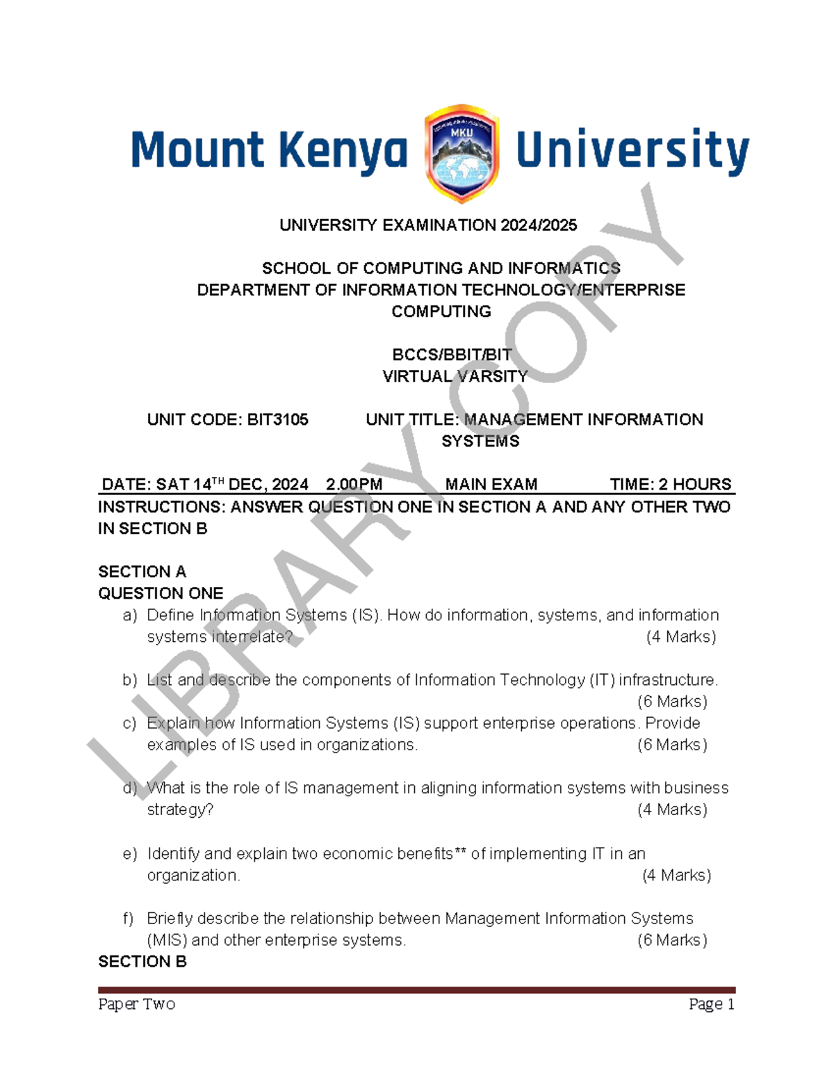 BIT3105 Final Exam - Management Information Systems Overview - Studocu