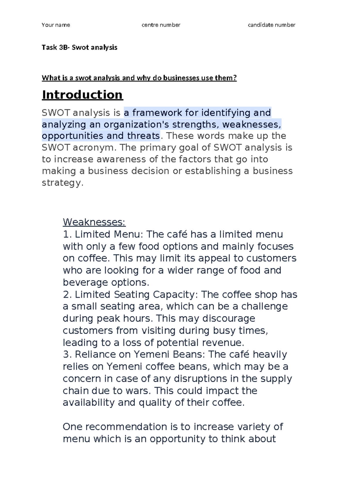 3B SWOT Analysis - Class Notes for Business Strategies - Studocu