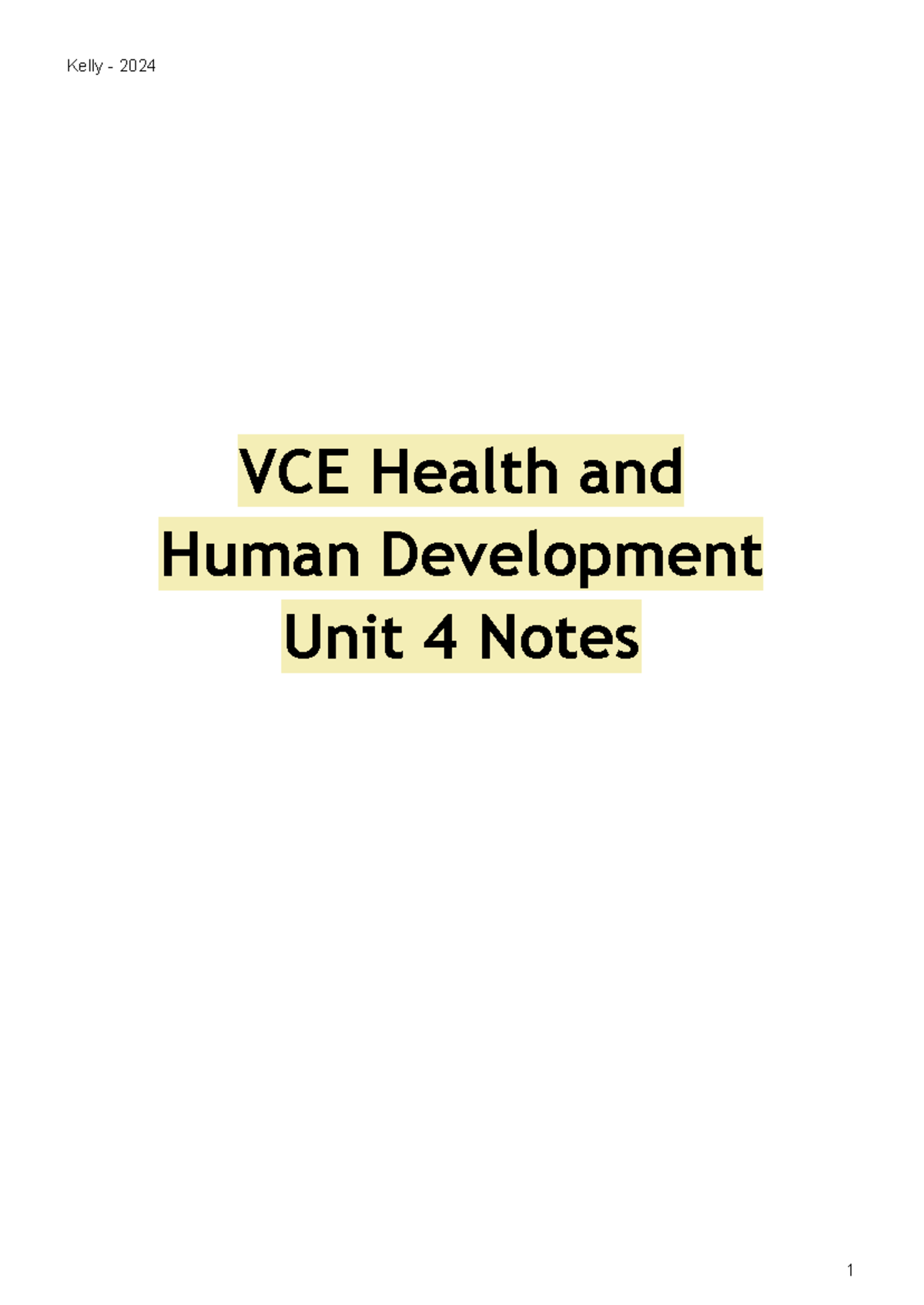 HHD 2024 Unit 4 Study Notes: Health & Wellbeing Insights - Studocu