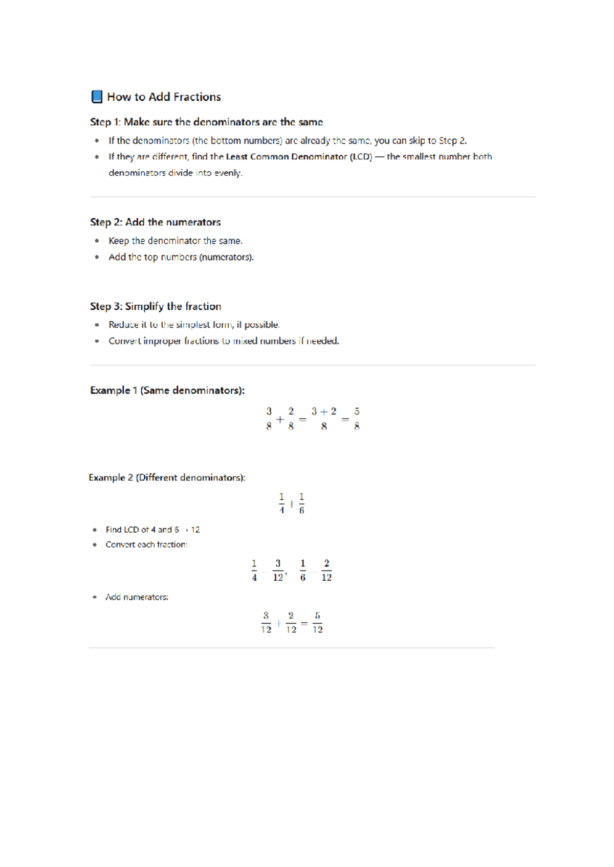 Adding Fractions: Step-by-Step Guide to Simplification - Studocu
