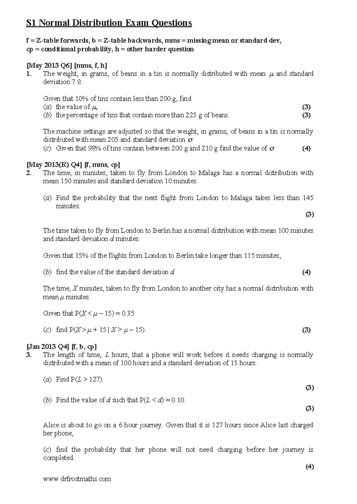 S1-Chp9-Normal Distribution: Exam Questions & Solutions - Studocu