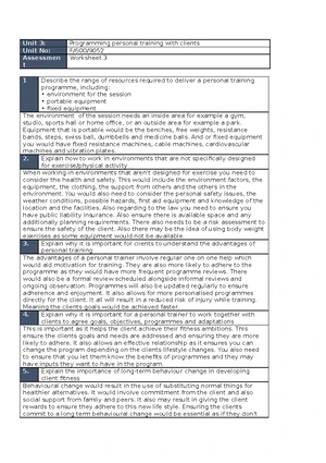 Unit 3 - Level 3 PT coursework - Unit 3: Programming personal training ...