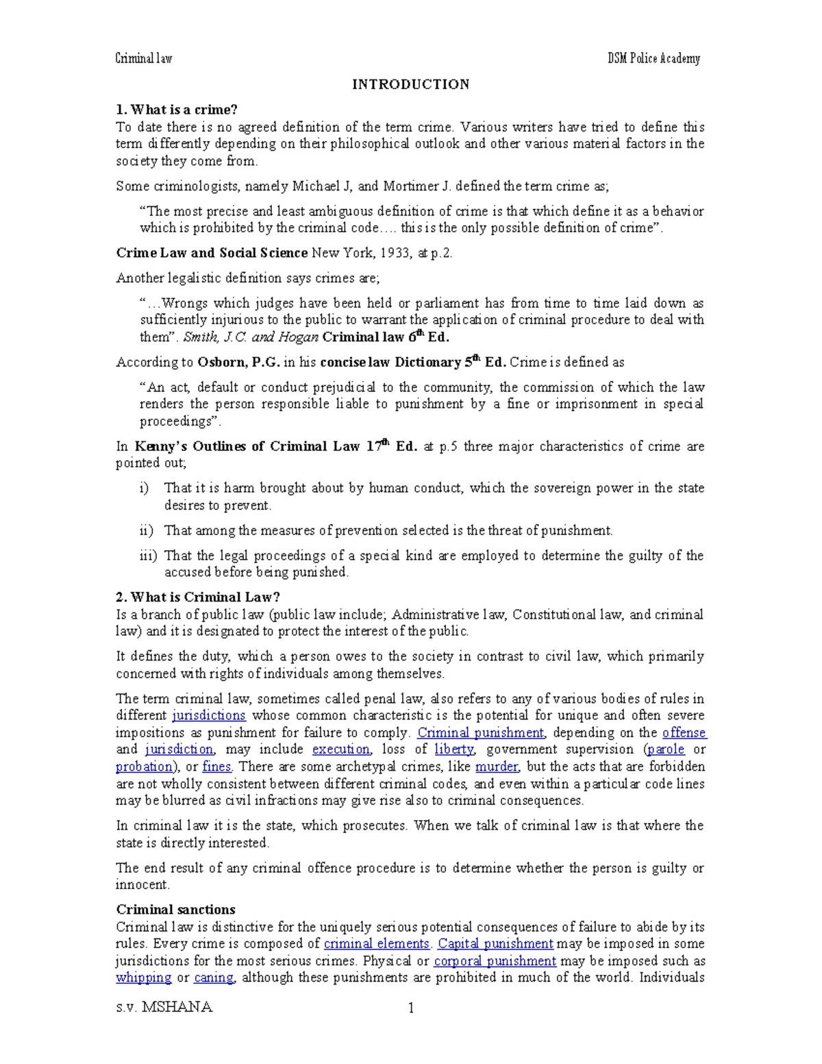 Criminal Law 101 - Lecture Notes on Crime Definitions and Elements ...