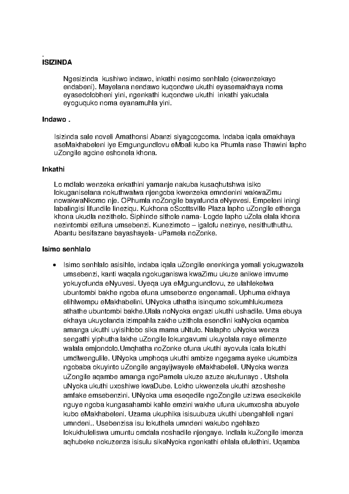 AFL2603-1: Izizinda Nezimo Emdlalweni Amathonsi Abanzi - Studocu