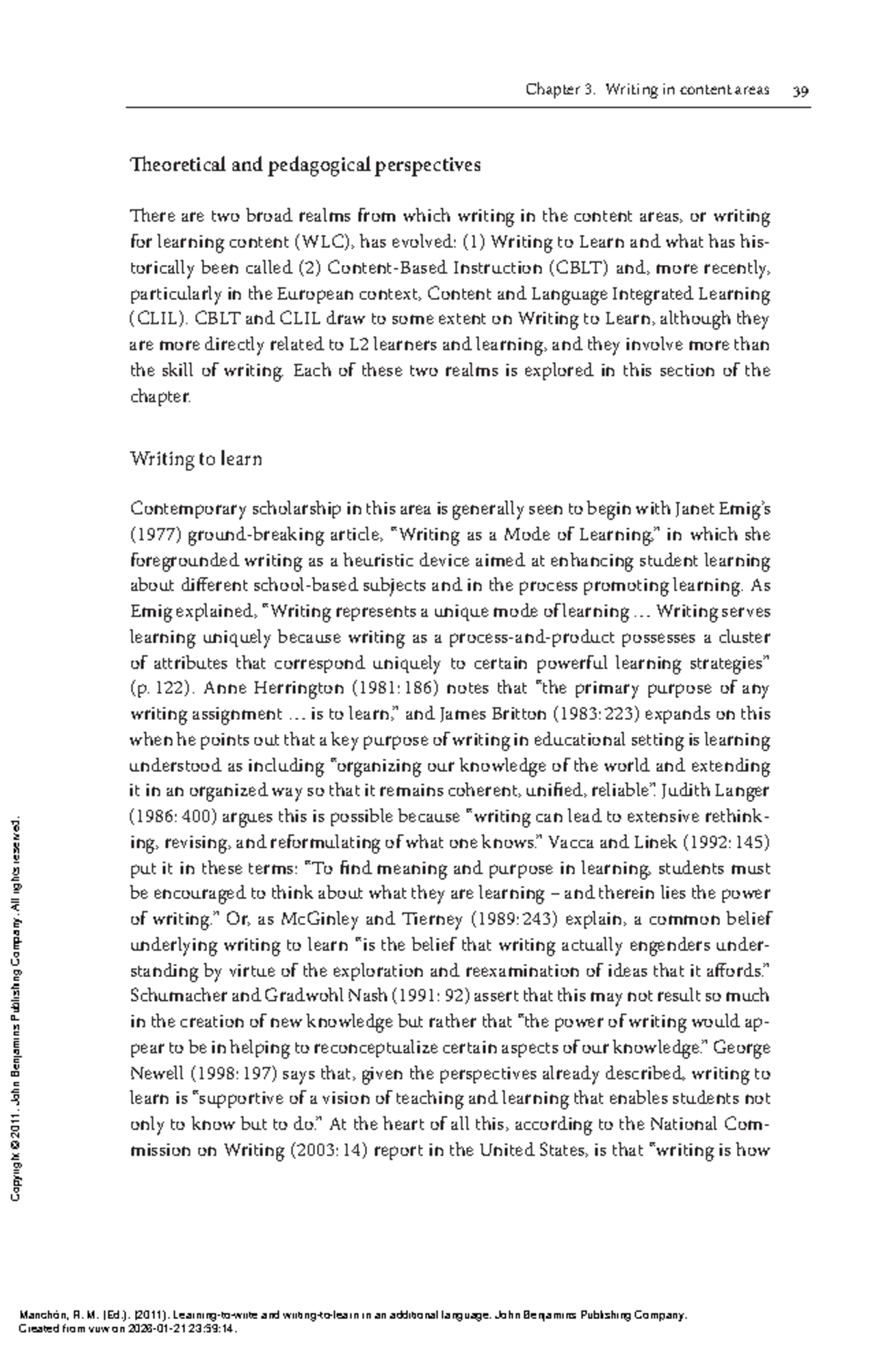 Chapter 3: Writing to Learn and Content Areas (EDU 101) - Studocu