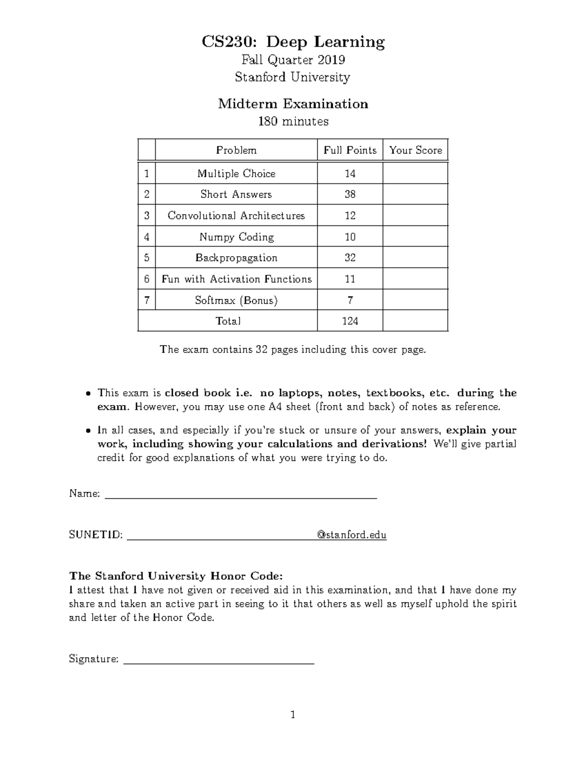 CS230: Deep Learning Fall 2019 Midterm Exam Solutions and Insights ...