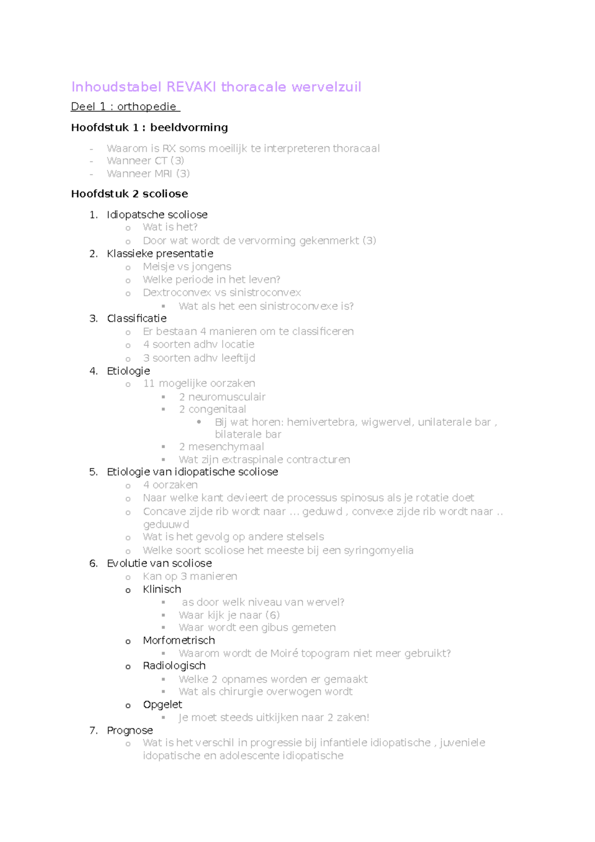 Inhoudstabel REVAKI Thoracale Wervelzuil Deel 1: Orthopedie en ...