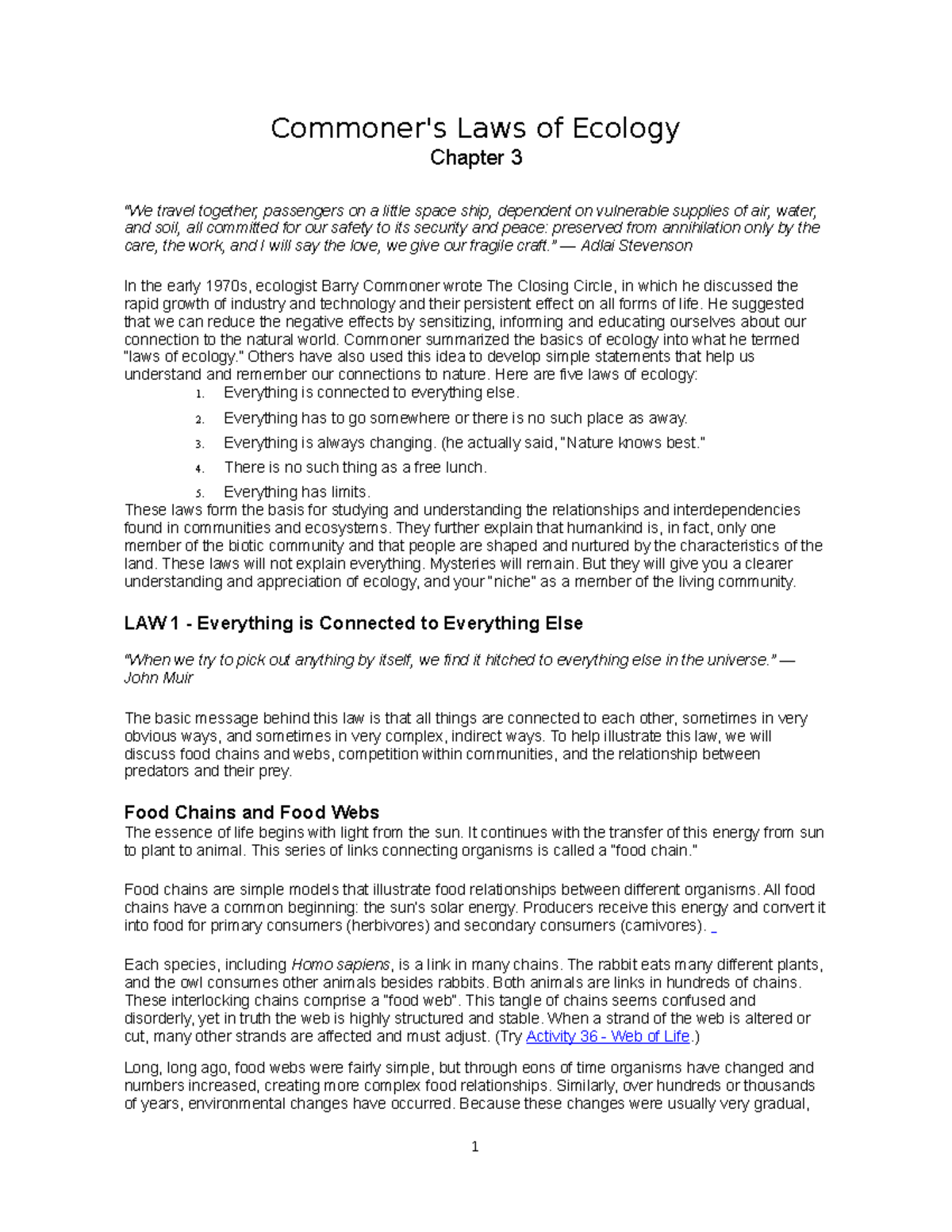 Understanding Commoner's Laws of Ecology: Chapter 3 Insights - Studocu