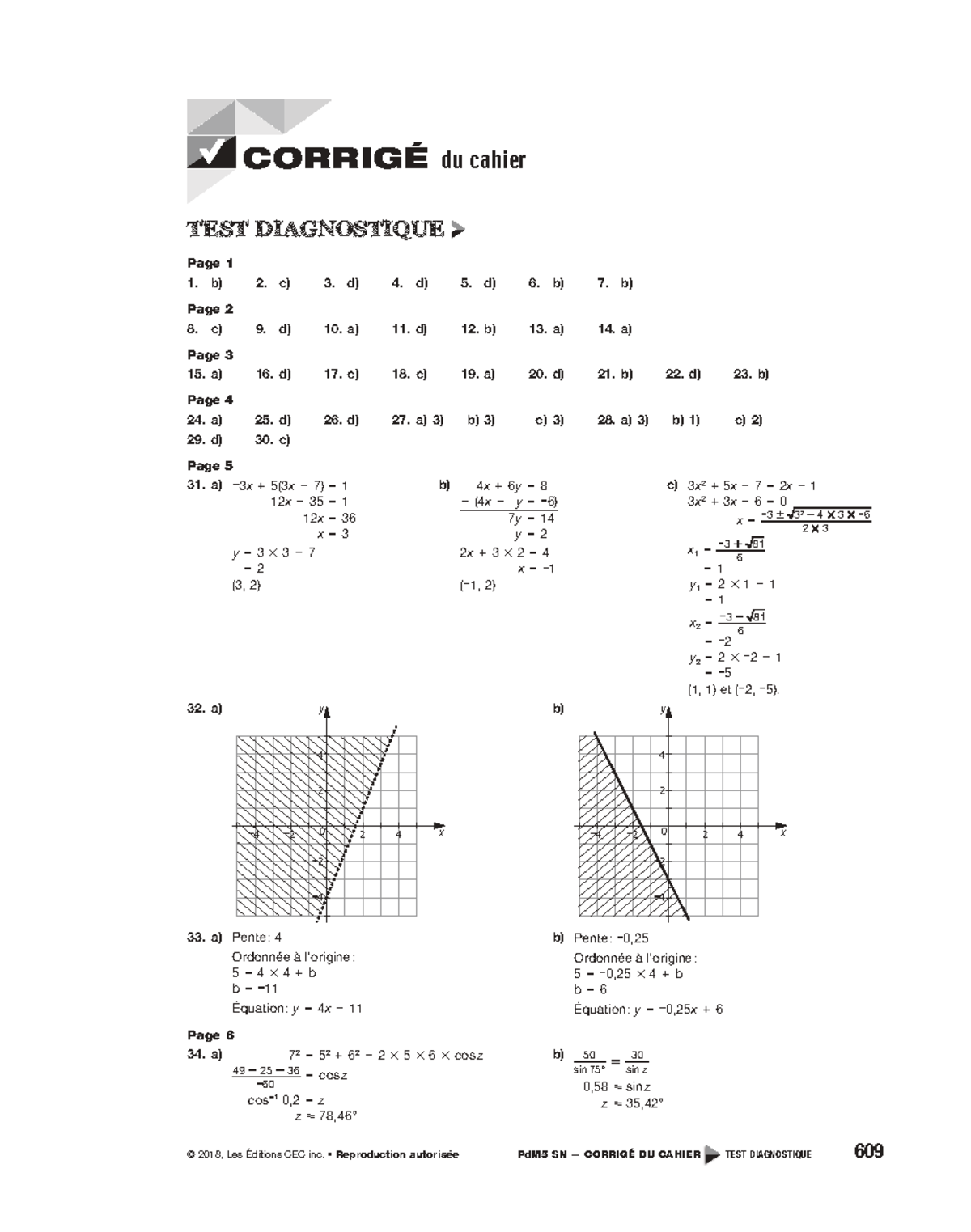 PdM5 SN Corrigé du Cahier Test Diagnostique - Mathématiques 2018 - Studocu