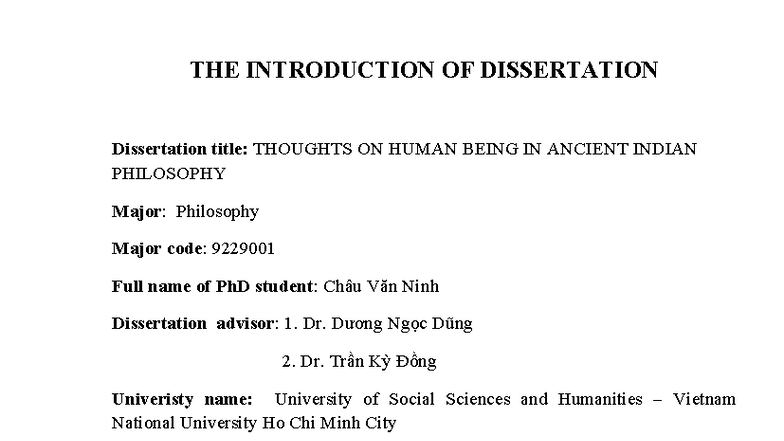 Introduction to Dissertation: Thoughts on Human Being in Ancient Indian ...