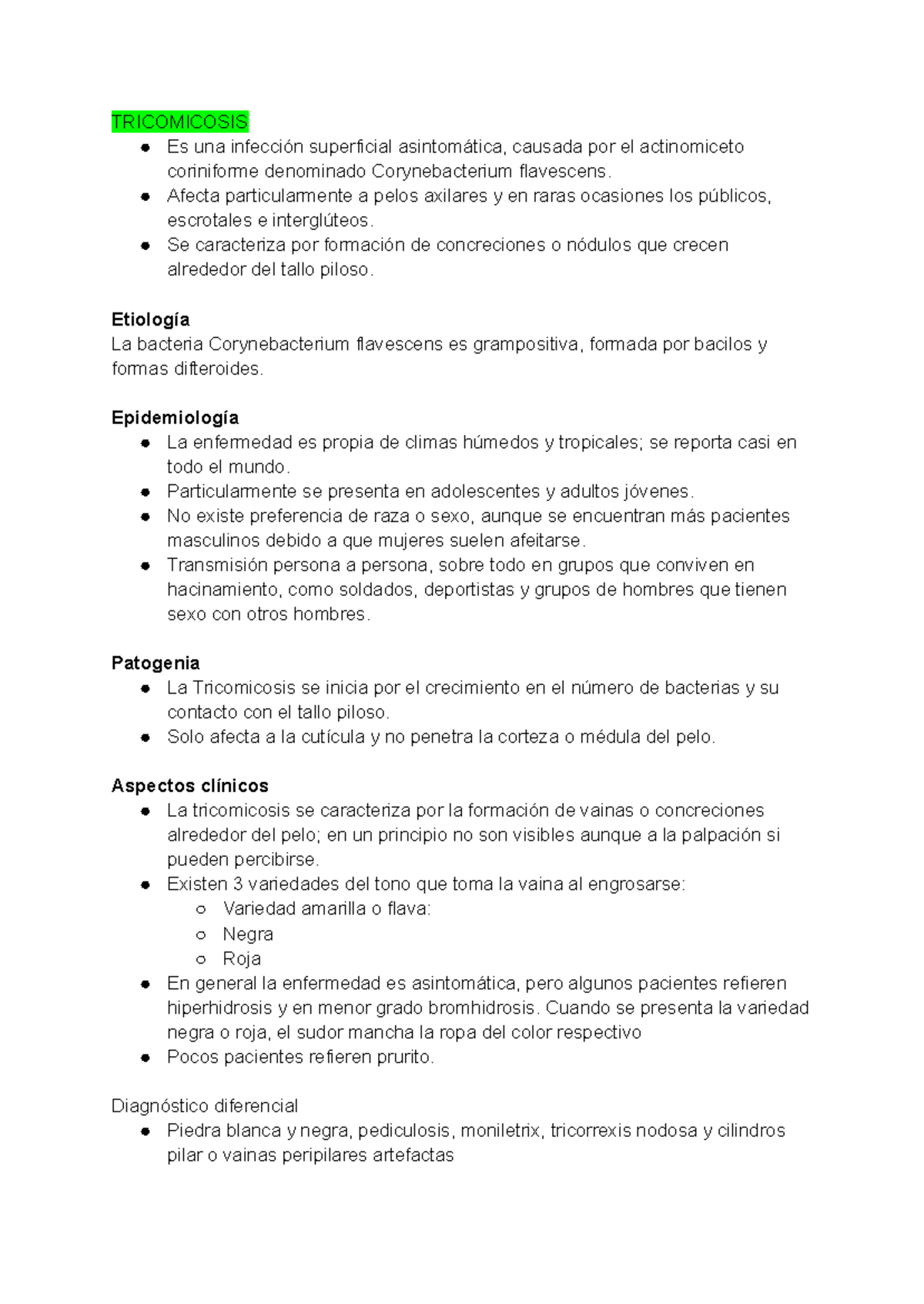 TRICOMICOSIS y Eritrasma: Resumen de Infecciones Cutáneas - Studocu