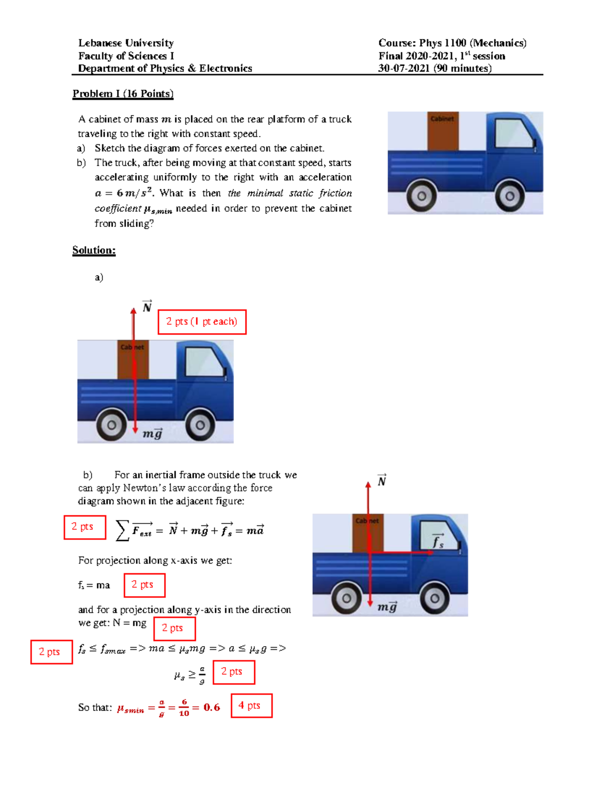 Final Exam Phys 1100 (Mechanics) Solutions - Fall 2020 - Studocu