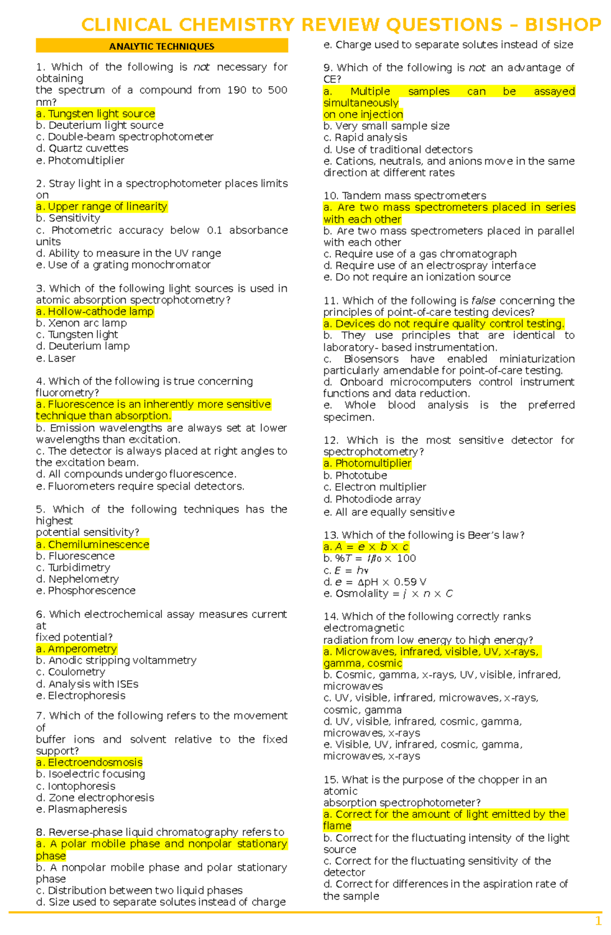 Clinical Chemistry Techniques - BOC Exam Preparation Guide - Studocu
