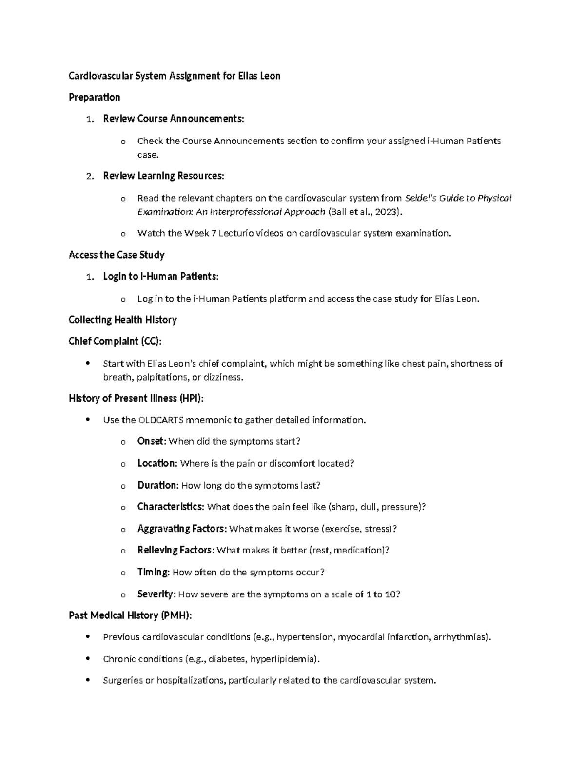 CARD-530: Cardiovascular System Case Study for Elias Leon - Studocu