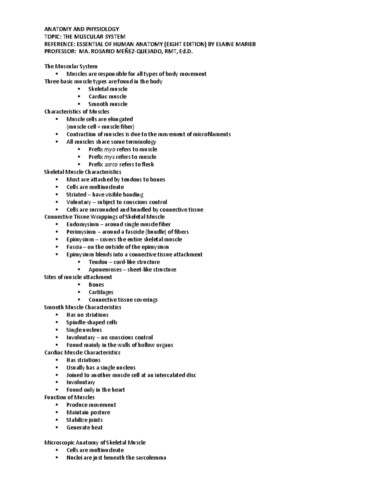 Module 10 Handouts: The Muscular System Overview - Studocu