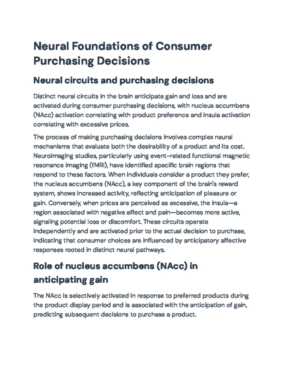 Neural Foundations of Consumer Purchasing Decisions (PSY 301) Using ...