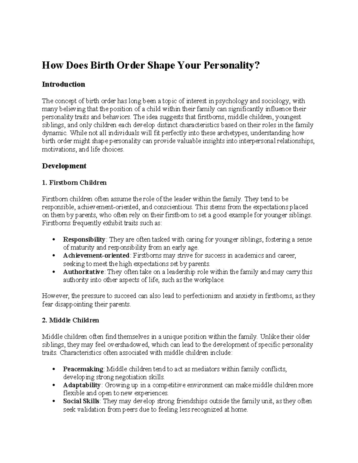 How Does Birth Order Shape Your Personality - How Does Birth Order ...