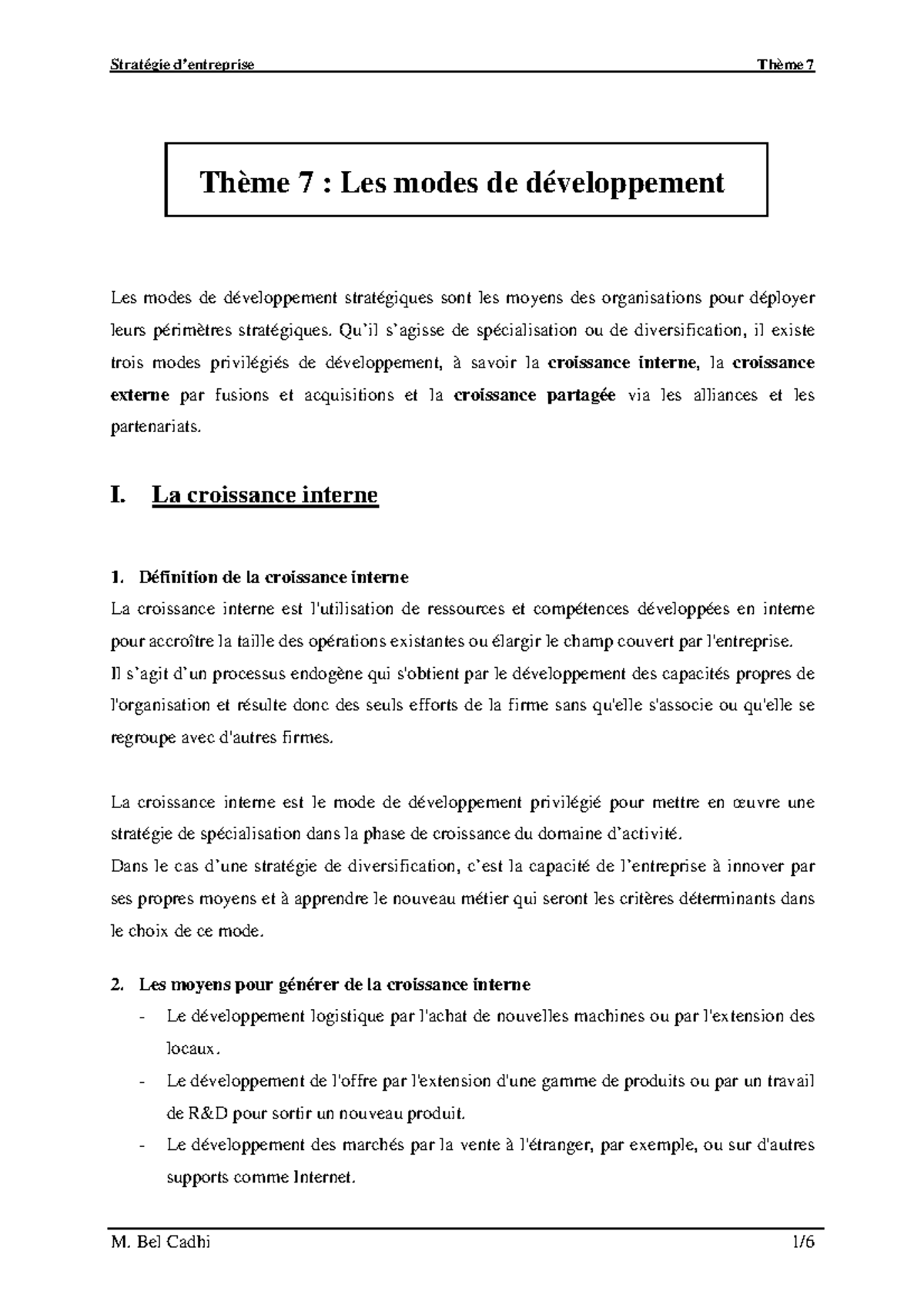 Mgt-Theme 7 : Modes de Développement Stratégique en Management - Studocu