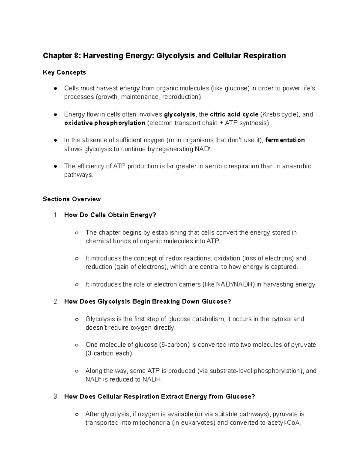 Chapter 8: Glycolysis & Cellular Respiration Study Guide (BIO 101 ...