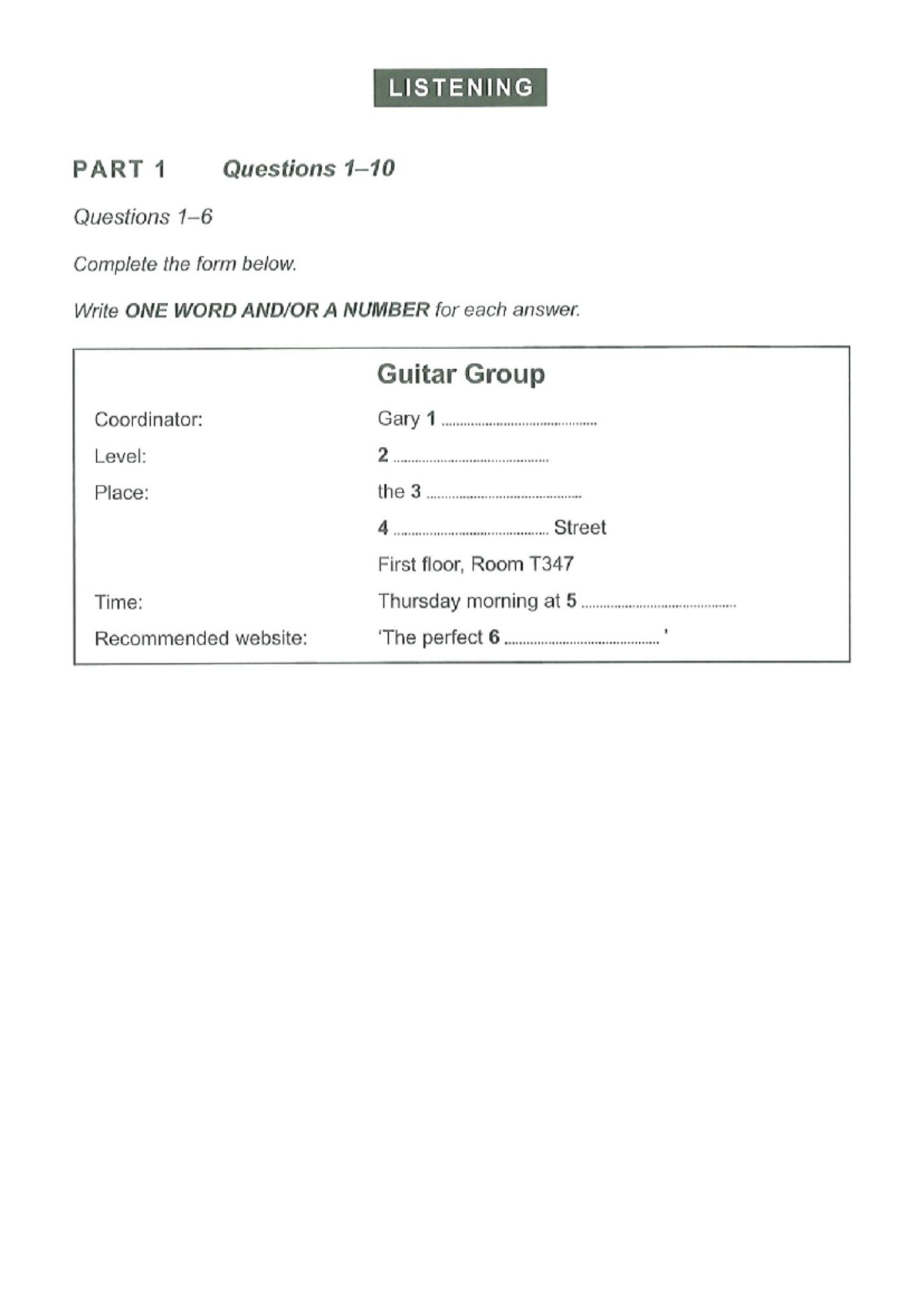 19.2 L Guitar Group - Listening Part 1 Questions and Notes - Studocu