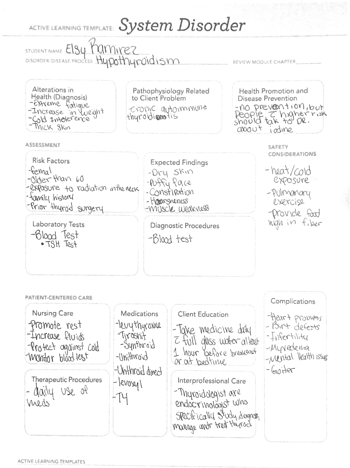 Patho hypothyroidism fundamentals clinicals - ACTIVE LEARNING TEMPLATE ...