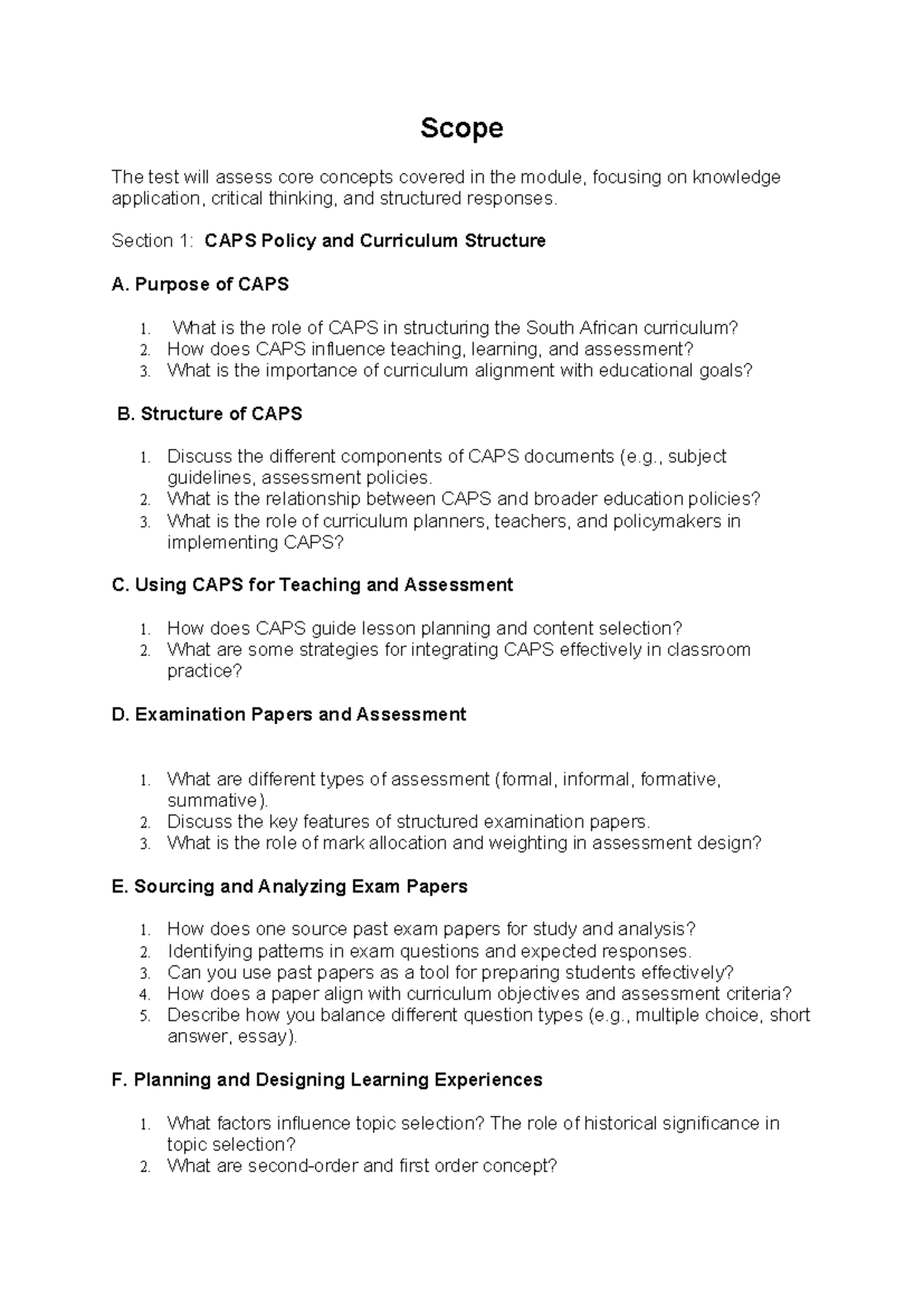 Scope of CAPS Policy and Curriculum - STD Taaldocument - Studocu