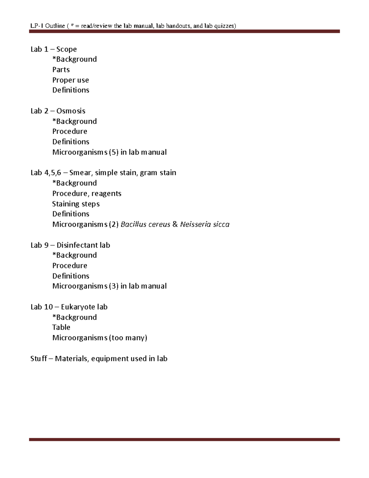 LP-1 Lab Guide: Procedures & Microorganisms Overview for Labs - Studocu
