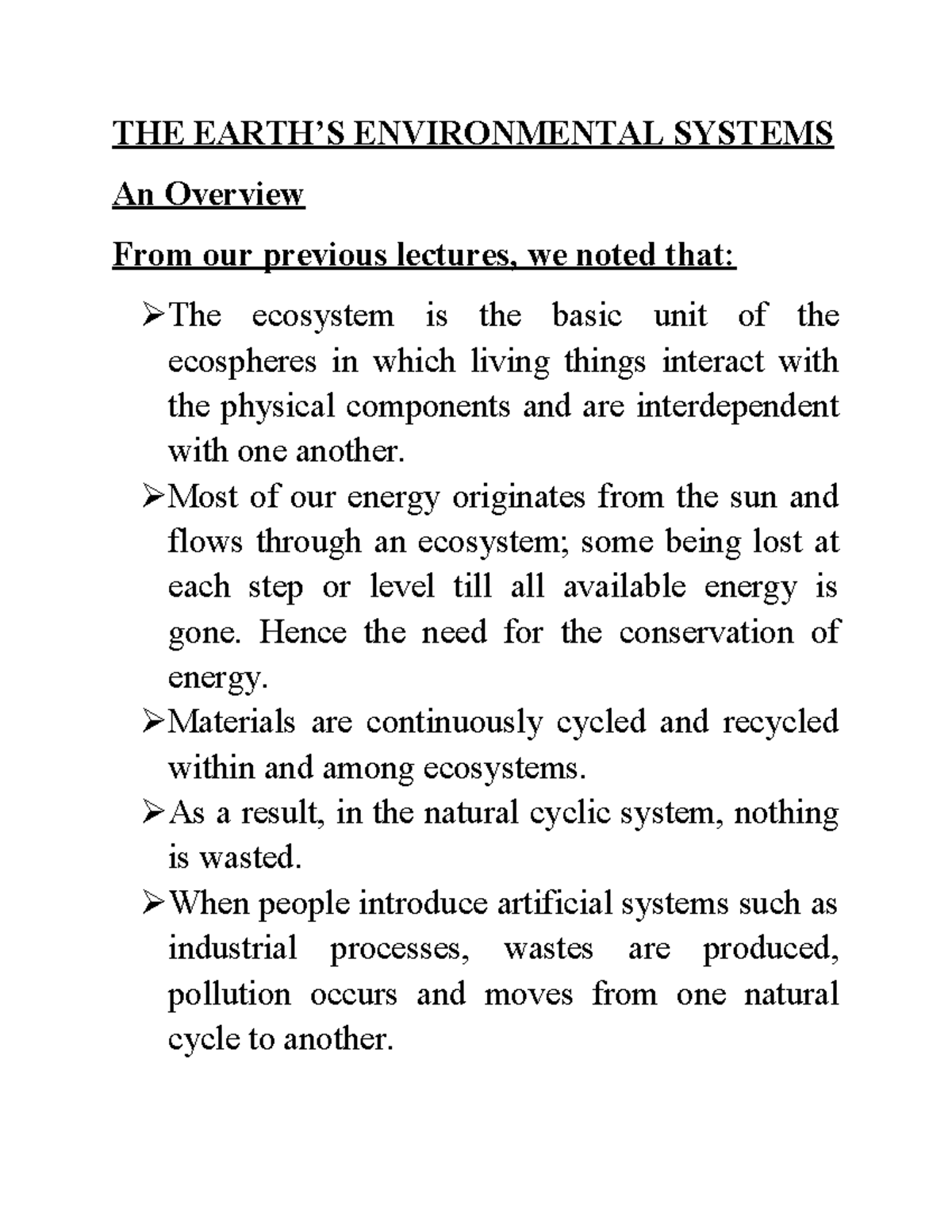Earths Environmental Systems - THE EARTH’S ENVIRONMENTAL SYSTEMS An ...