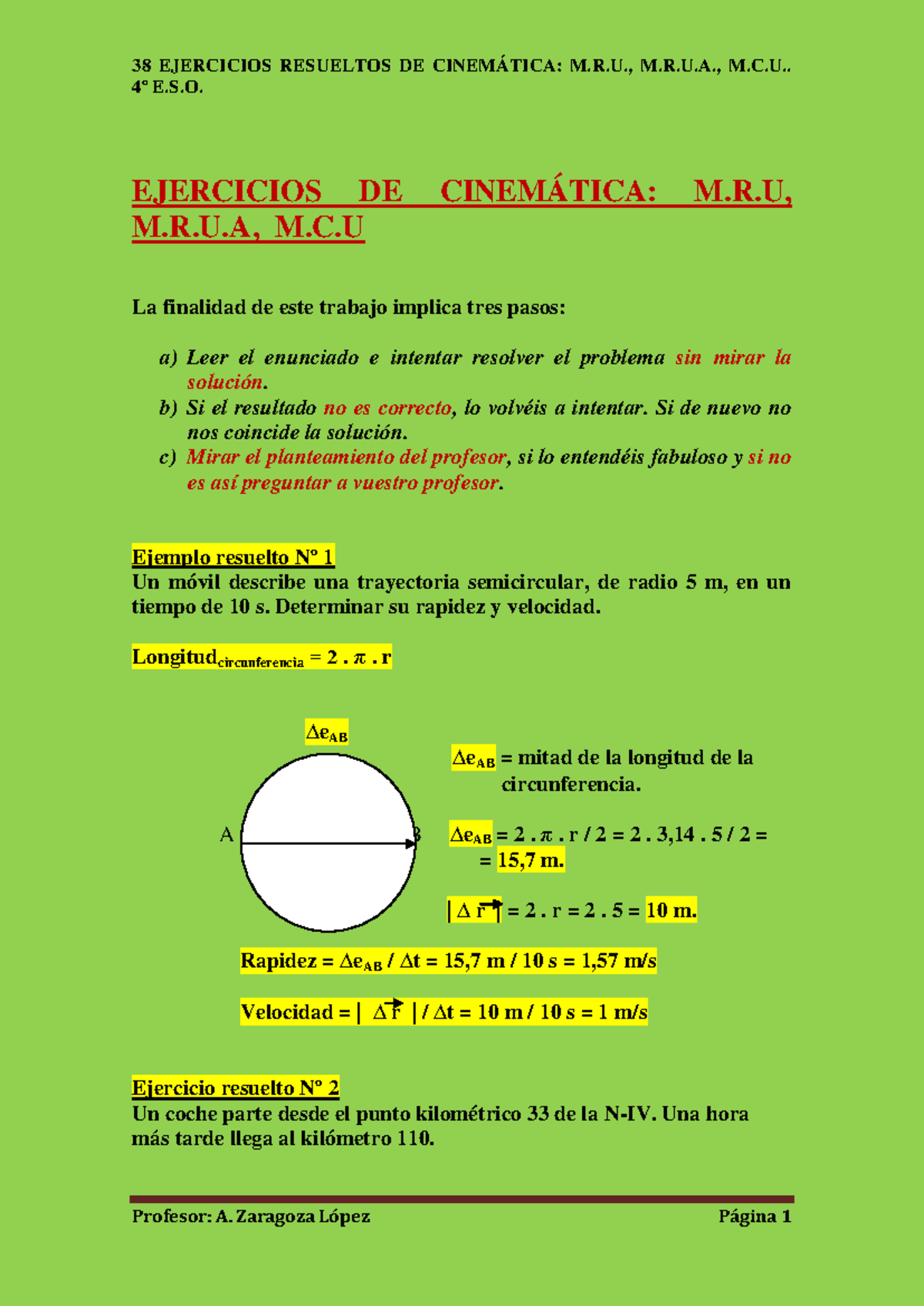 Ejercicios Resueltos de Cinemática: M.R.U., M.R.U.A. y M.C.U - 4º E.S.O ...